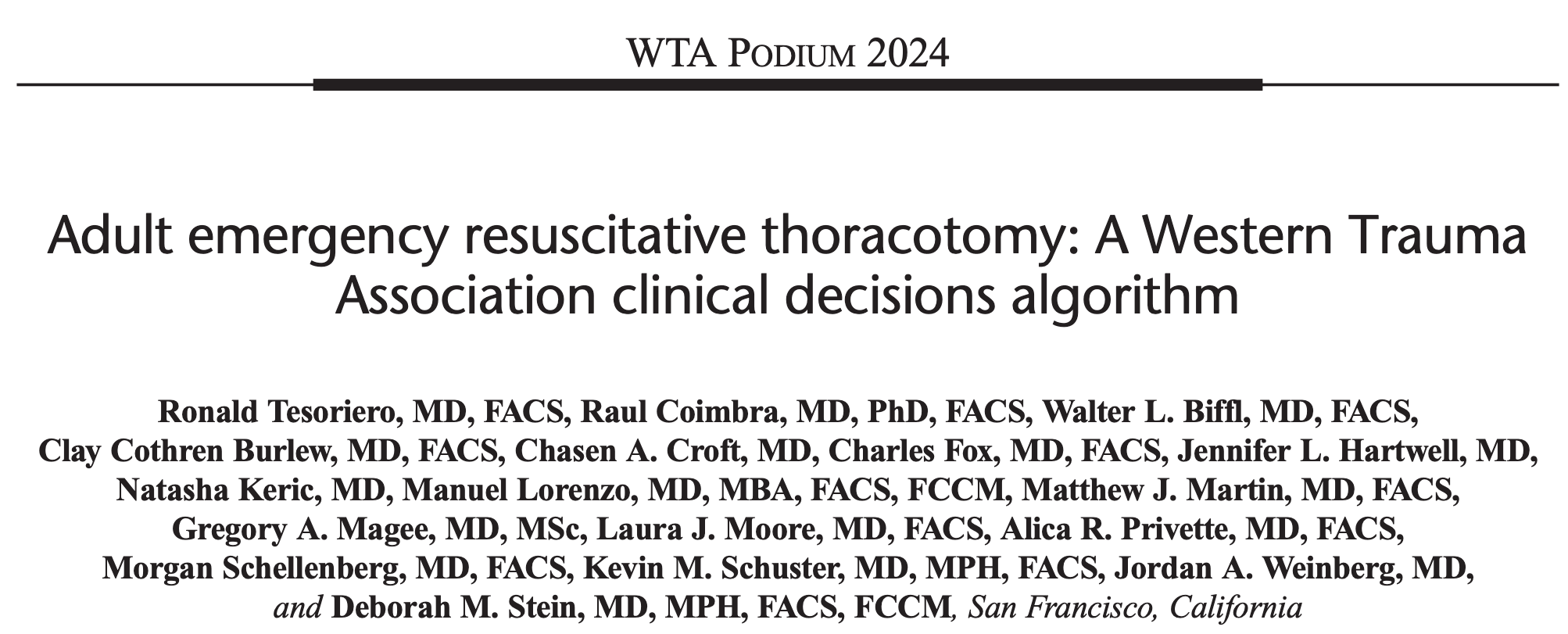 Adult Emergency Resuscitative Thoracotomy: A Western Trauma Association ...